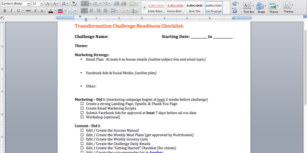 Steal My Transformation Challenge Checklist – Fit Pro Essentials